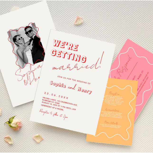 Retro Colourful Fun Wavy Handwritten Wedding Invitation | Zazzle