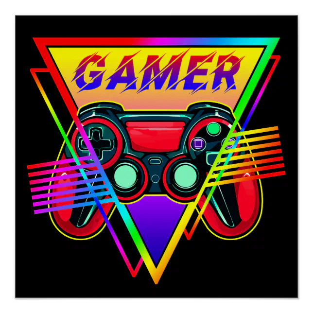 Retro Colourful Rainbow Gamer Computer Gaming Poster | Zazzle
