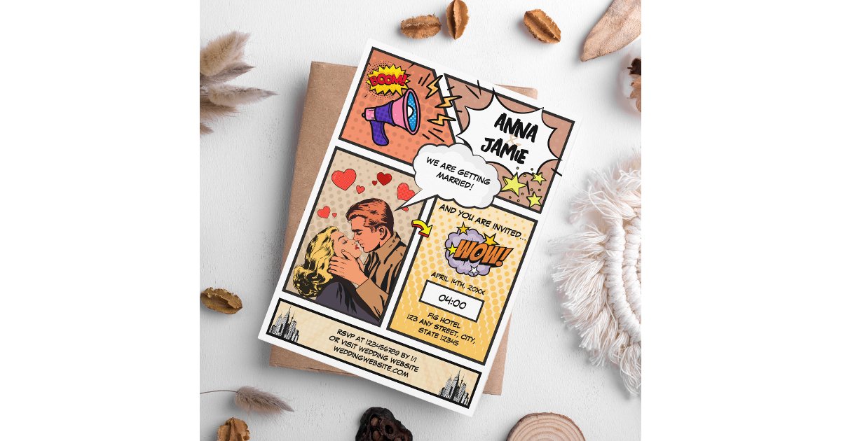 Retro Comic Book Superhero Unique Wedding Invitation | Zazzle