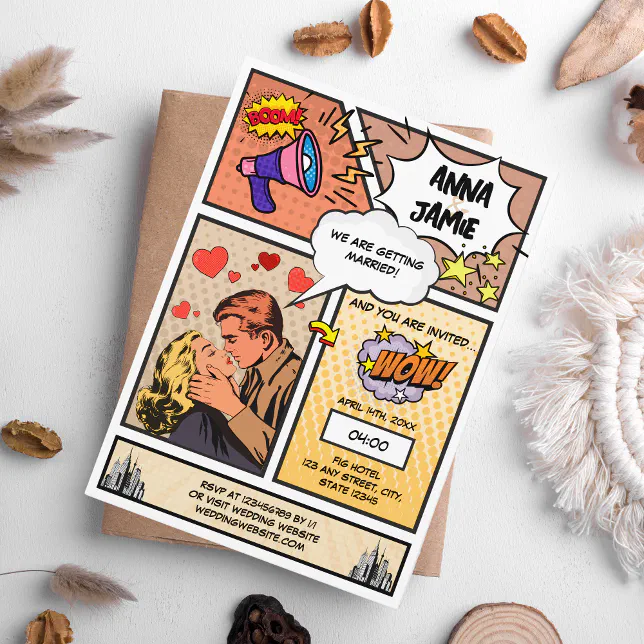 Retro Comic Book Superhero Unique Wedding Invitation | Zazzle
