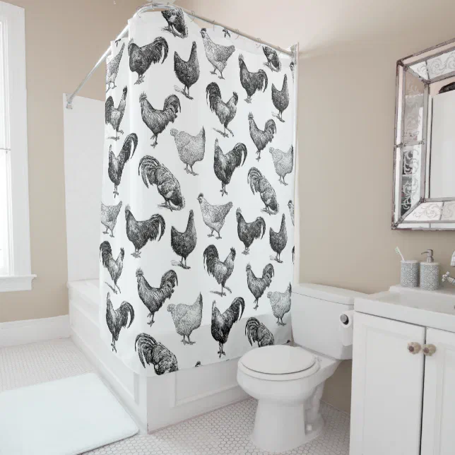 Retro Country Farm Chicken Pattern Shower Curtain | Zazzle