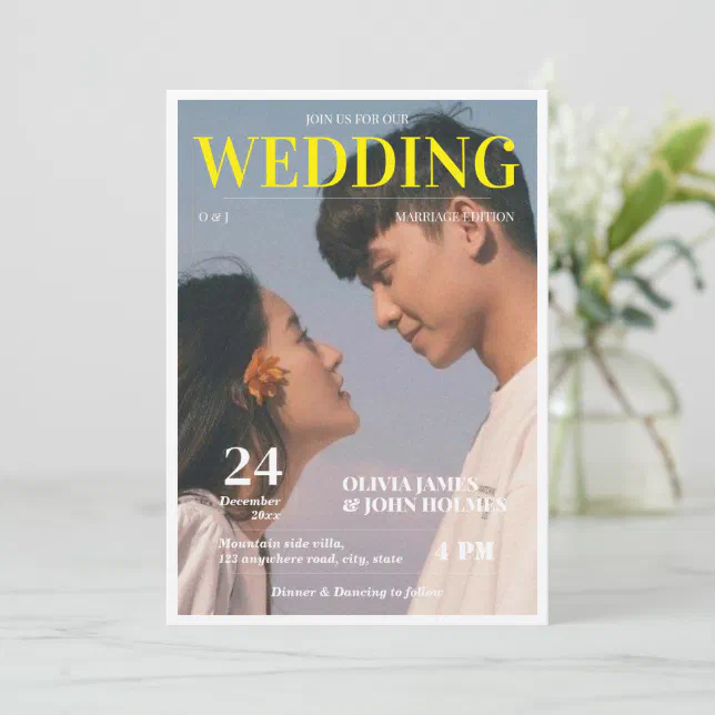 Retro, custom photo magazine wedding invitation | Zazzle