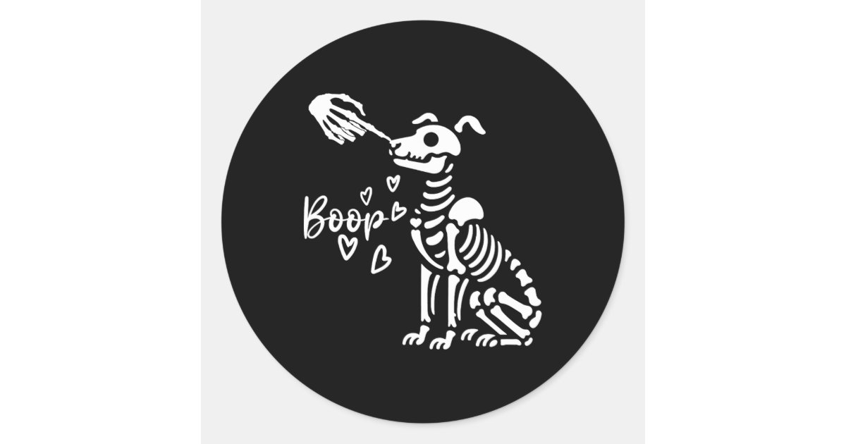 Retro Cute Skeleton Hand Boop Dog Funny Halloween Classic Round Sticker ...