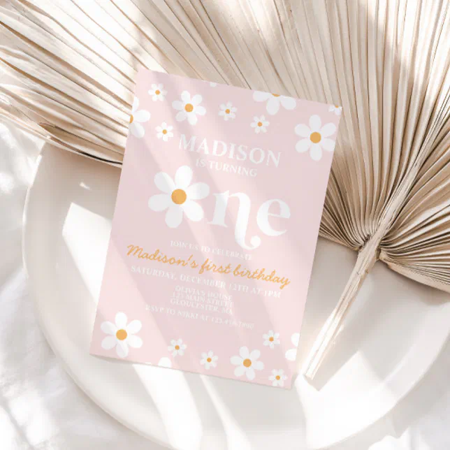 Retro Daisy One Floral 1st Birthday Invitation | Zazzle