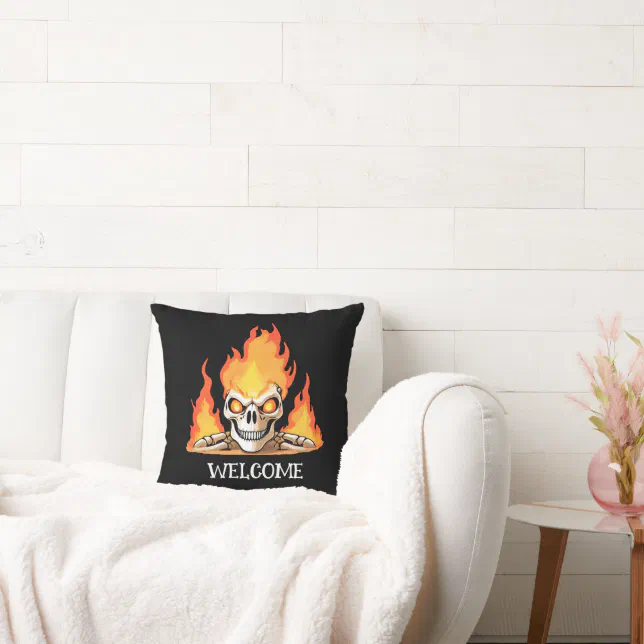 Retro Dead Burning skeleton Skull in Fire DIY Name Cushion | Zazzle