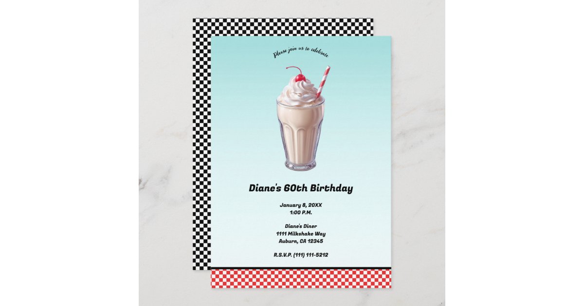 Retro Diner Milkshake Ice Cream Birthday Party Invitation | Zazzle