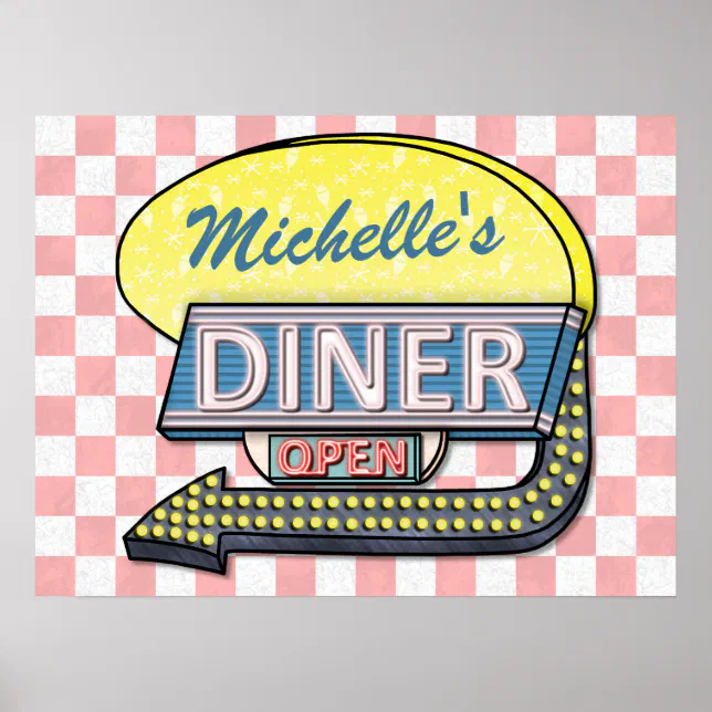 Retro Diner Sign with Left Arrow Personalised | Zazzle
