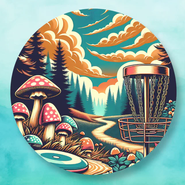 Retro Disc Golf Psychedelic Art Classic Round Sticker | Zazzle