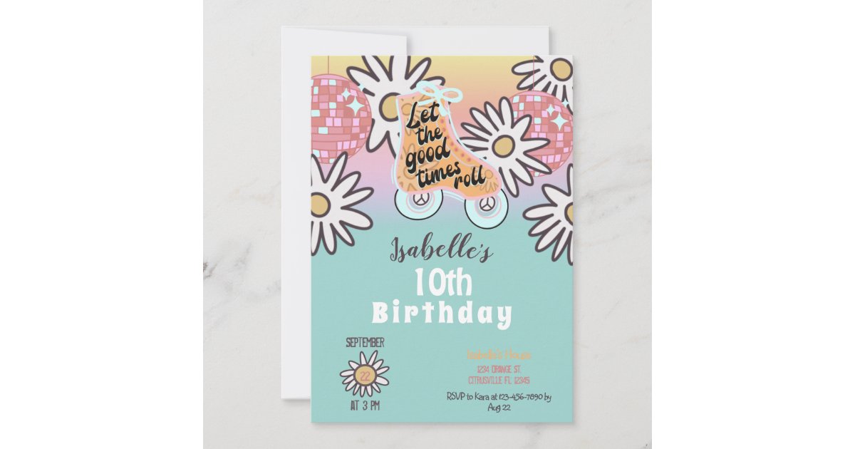 Retro Disco Roller Skating Party Invitation | Zazzle
