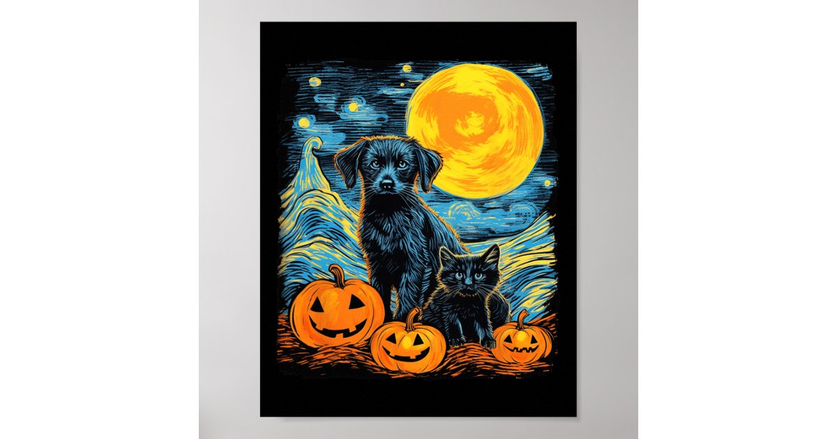 Retro Dog Pumpkin Halloween Funny Dogs Halloween Poster | Zazzle