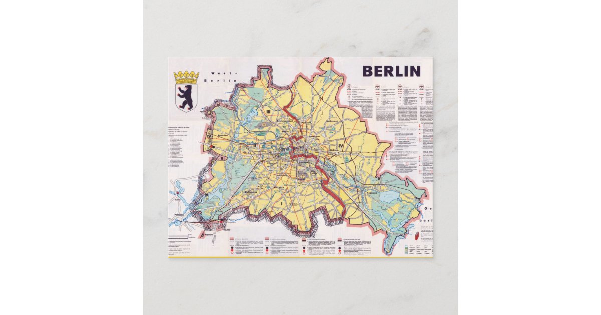 Retro East/West Berlin Map Poster Postcard | Zazzle