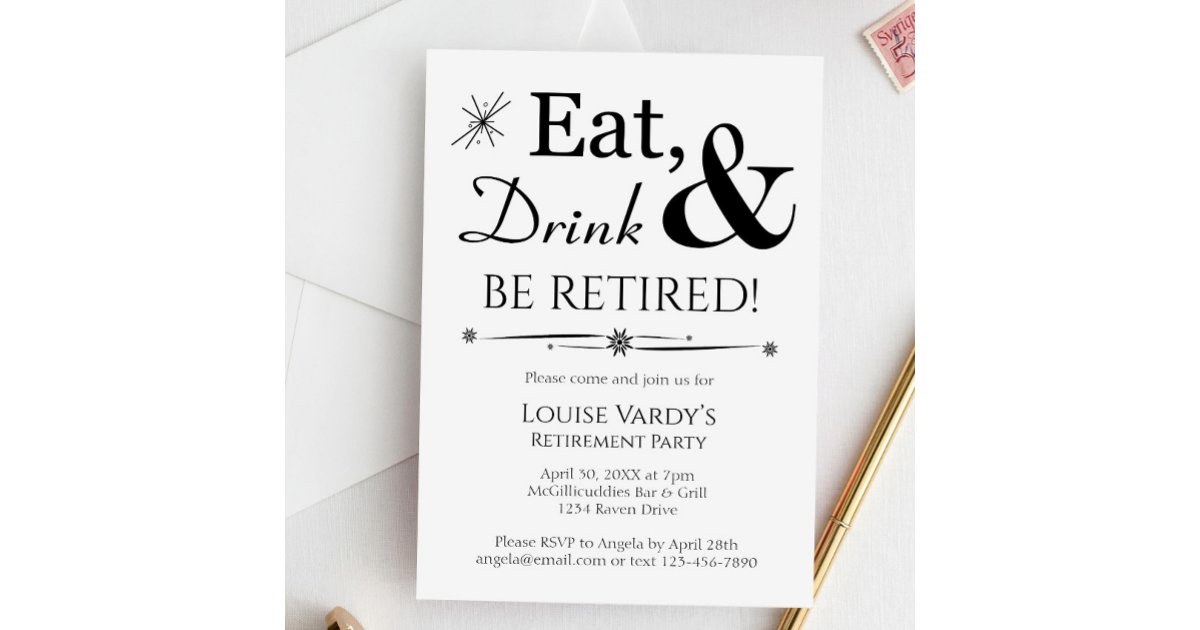 Retro Eat Drink & Retire Retirement Party Invitation | Zazzle