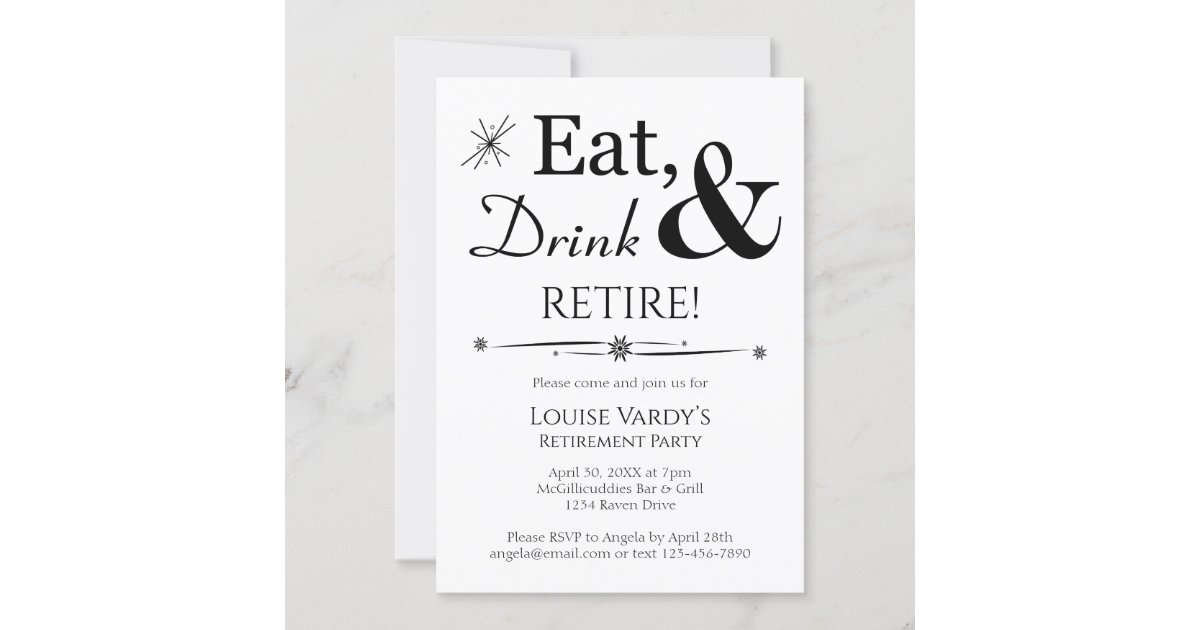 Retro Eat Drink & Retire Retirement Party Invitation | Zazzle