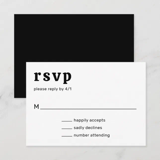 Retro Font Black and White Modern Wedding RSVP Card | Zazzle