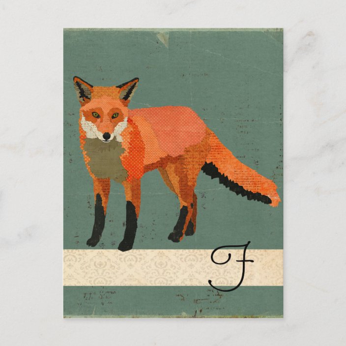 Retro Fox Monogram Postcard | Zazzle.co.uk