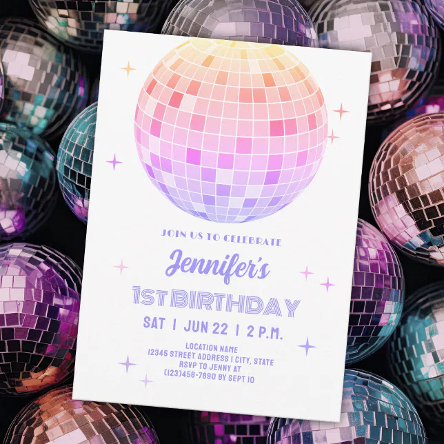Retro Funky 90s Pink Disco Ball Birthday Party Invitation | Zazzle