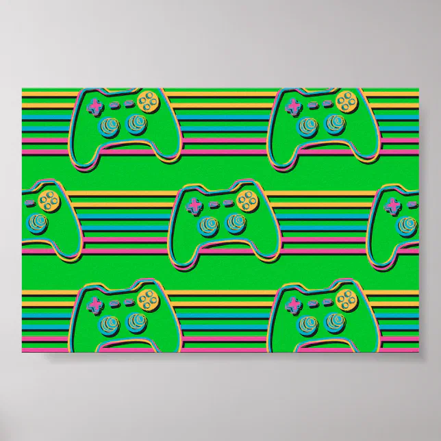Retro Gaming Geek Gamer 80s neon colors Poster | Zazzle