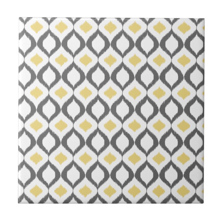 Retro Geometric Ikat Yellow Grey Pattern Tile | Zazzle