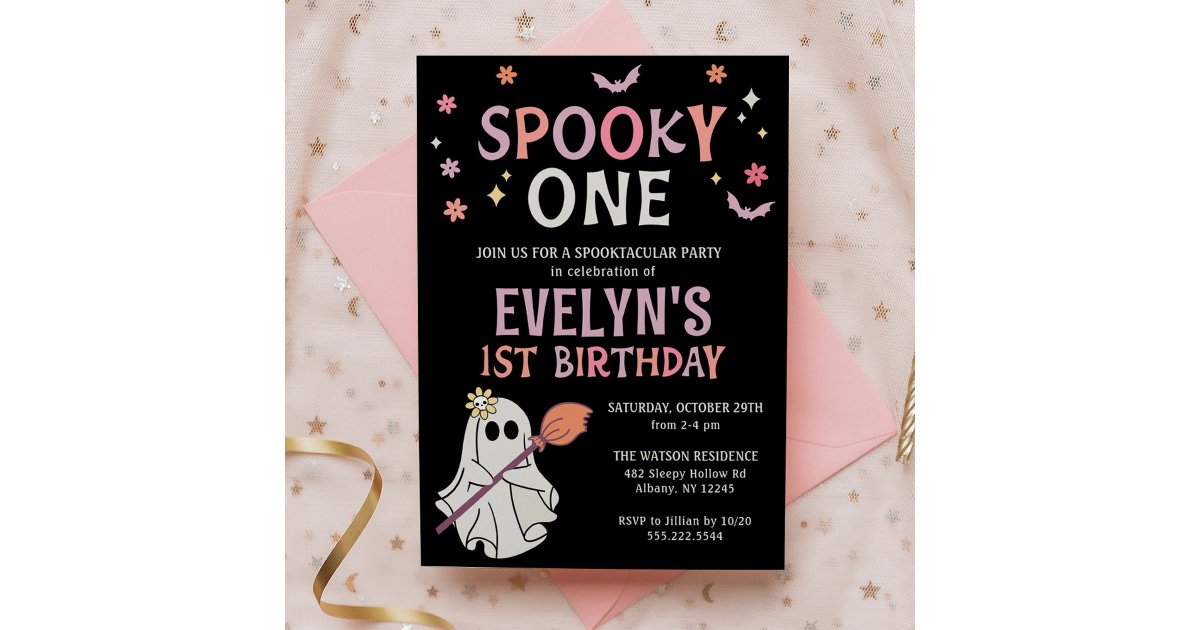 Retro Ghost Spooky 1st Birthday Invitation | Zazzle