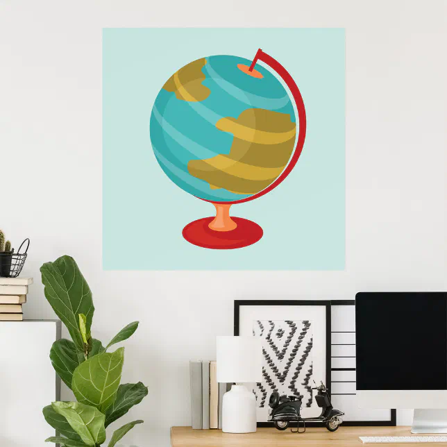 Retro Globe Illustration Vintage Earth Map Poster | Zazzle