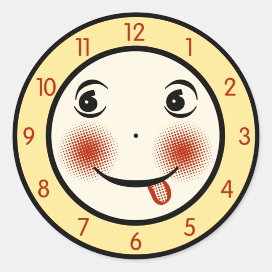 Retro Goofy Clock Face Classic Round Sticker | Zazzle.co.uk