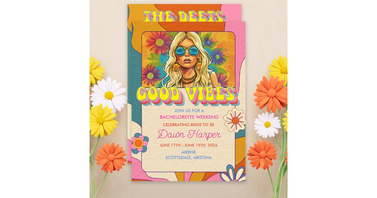 Retro Groovy 1960s Bachelorette Weekend Itinerary Invitation | Zazzle