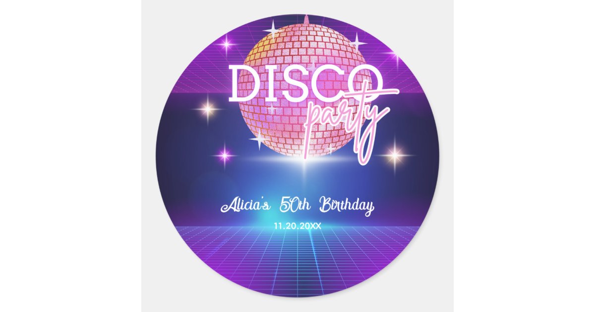 Retro Groovy 70s Disco Ball Birthday Party Classic Round Sticker | Zazzle