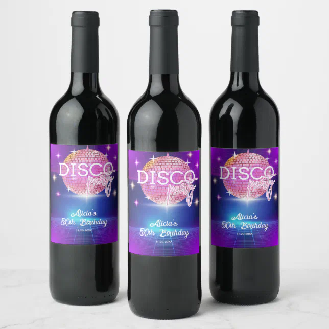 Retro Groovy 70s Disco Ball Birthday Party Wine Label | Zazzle