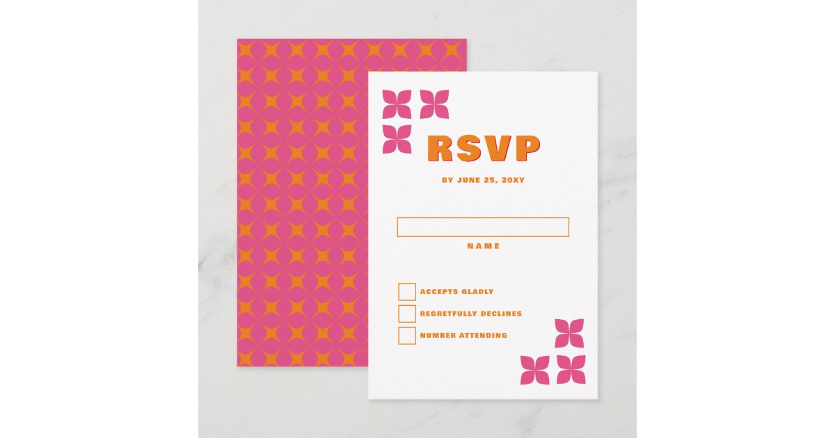 Retro Groovy 70s Pink Orange Wedding RSVP Card | Zazzle