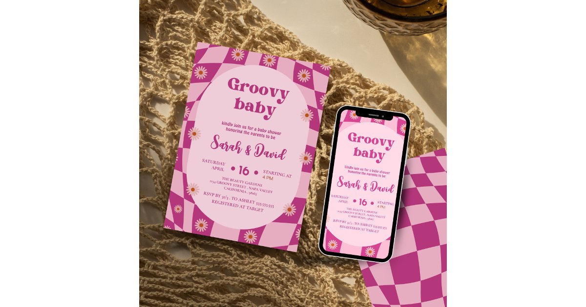 Retro Groovy Baby Girl | Floral 70s baby Shower Invitation | Zazzle