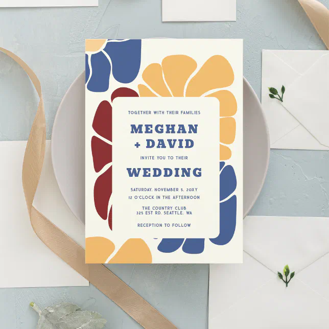 Retro Groovy Boho Chic Floral Wedding Invitation | Zazzle