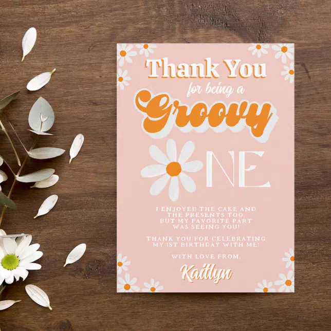 Retro Groovy One Girls 1st Birthday Thank You Card | Zazzle