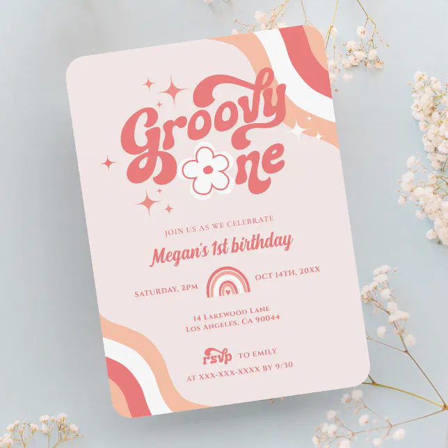 Retro Groovy One Wavy Girl 1st Birthday Invitation | Zazzle