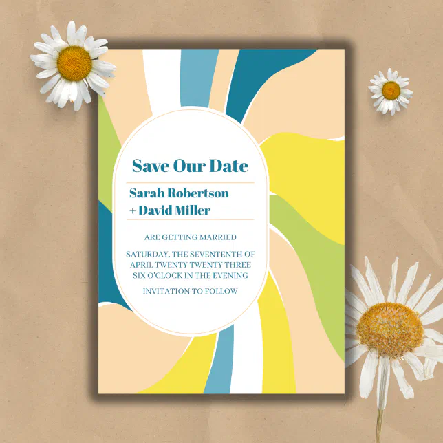 Retro Groovy Wavy Abstract Arch Save the Date Invitation | Zazzle