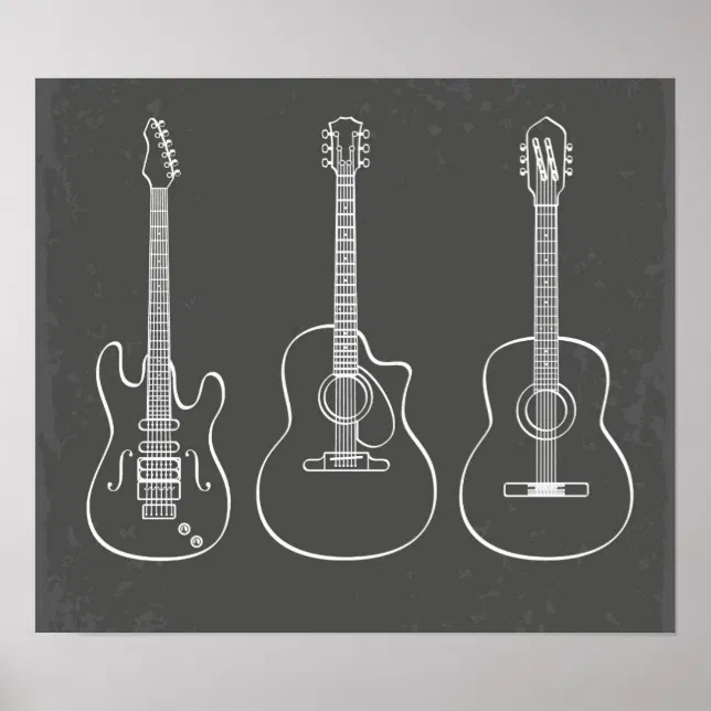 Retro guitar trio musical illustration poster | Zazzle