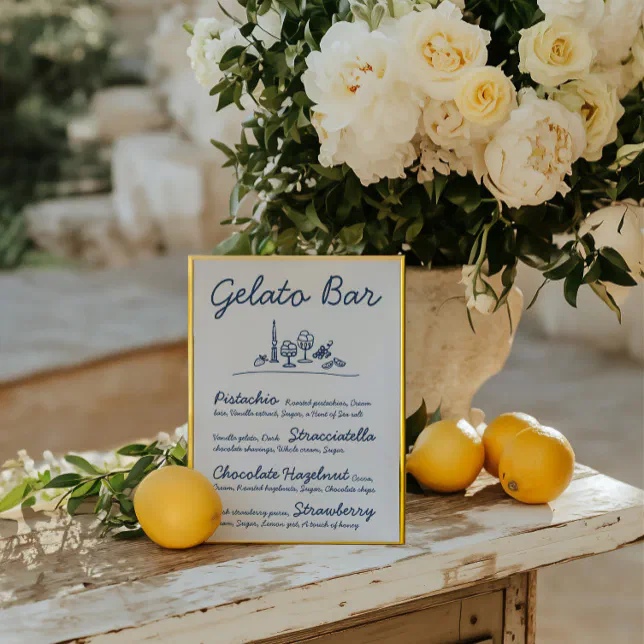 Retro Hand-Drawn Gelato Bar Wedding Tabletop Sign Invitation | Zazzle