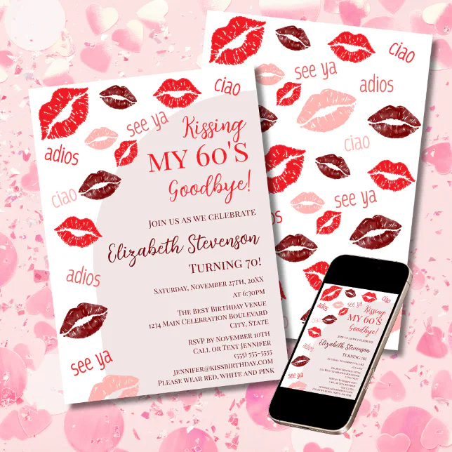 Retro Kissing My 60's Goodbye 70th Birthday Party Invitation | Zazzle