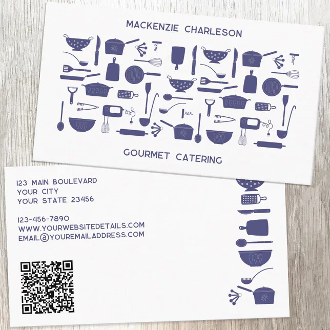 Retro Kitchen Catering Bakery Cook QR Code Business Card | Zazzle
