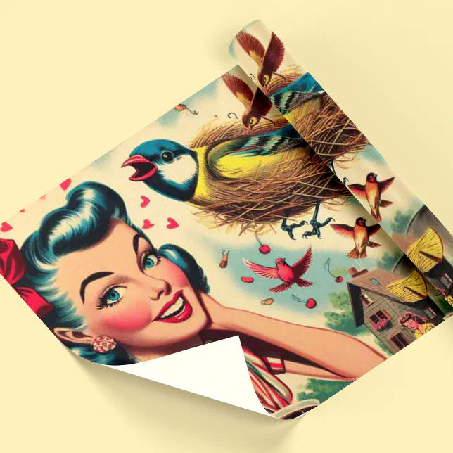 Retro Kitsch 1950s Girl Illustration Wrapping Paper | Zazzle