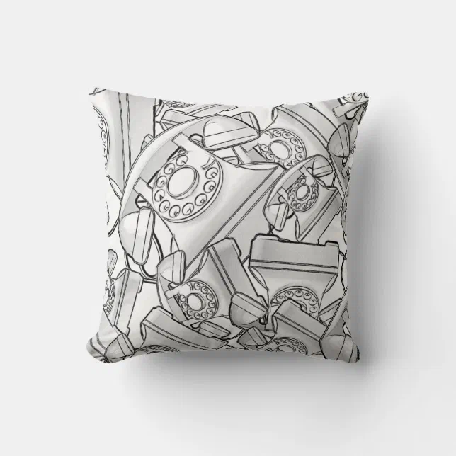 Retro Line Drawing Telephone Pattern Cushion | Zazzle