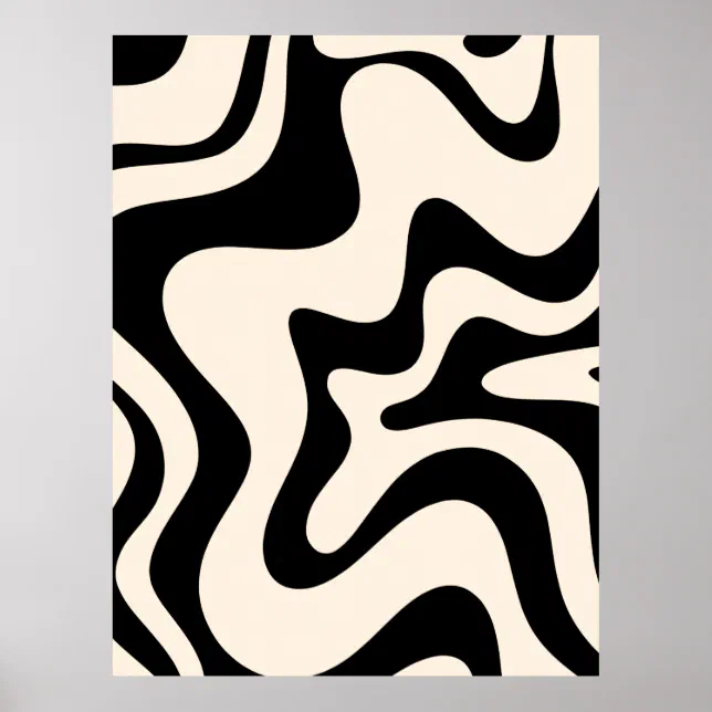 Retro Liquid Swirl Modern Abstract Pattern Black Poster | Zazzle