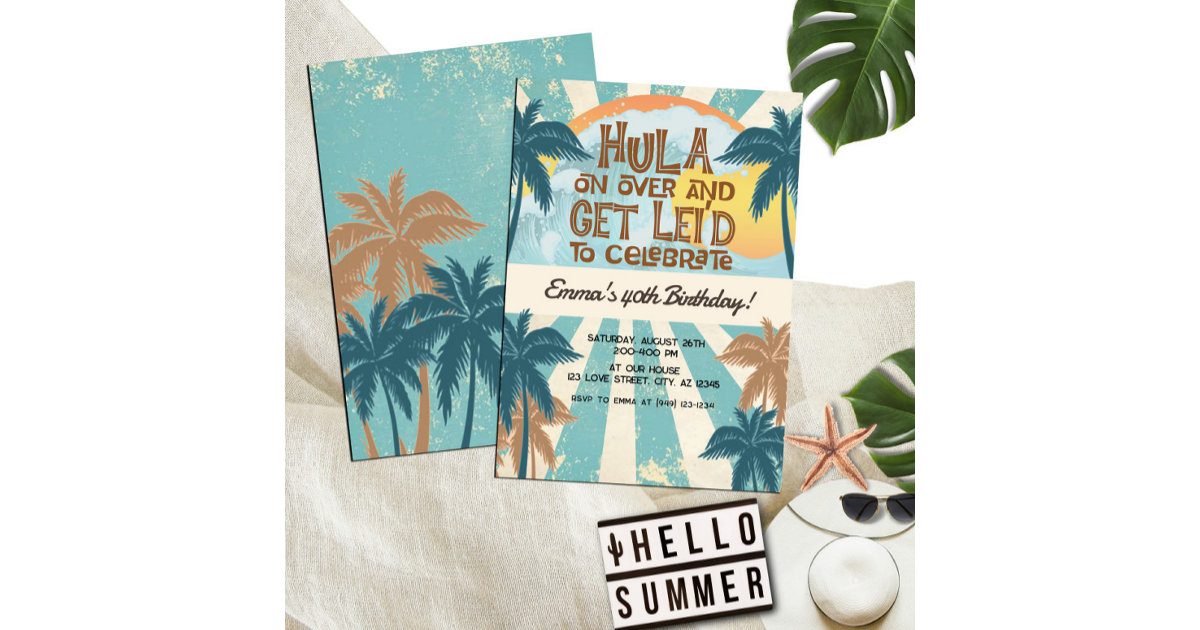 Retro Luau Hawaiian Tropical Hula on Over Birthday Invitation | Zazzle
