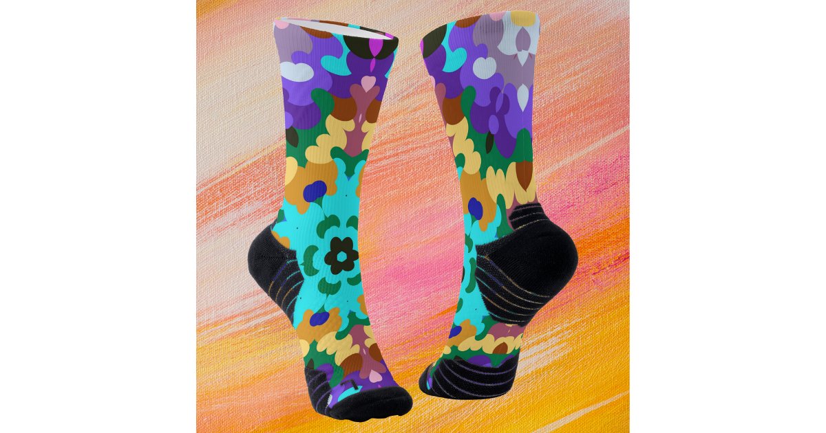 Retro Mandala Blue Purple and Yellow Socks | Zazzle