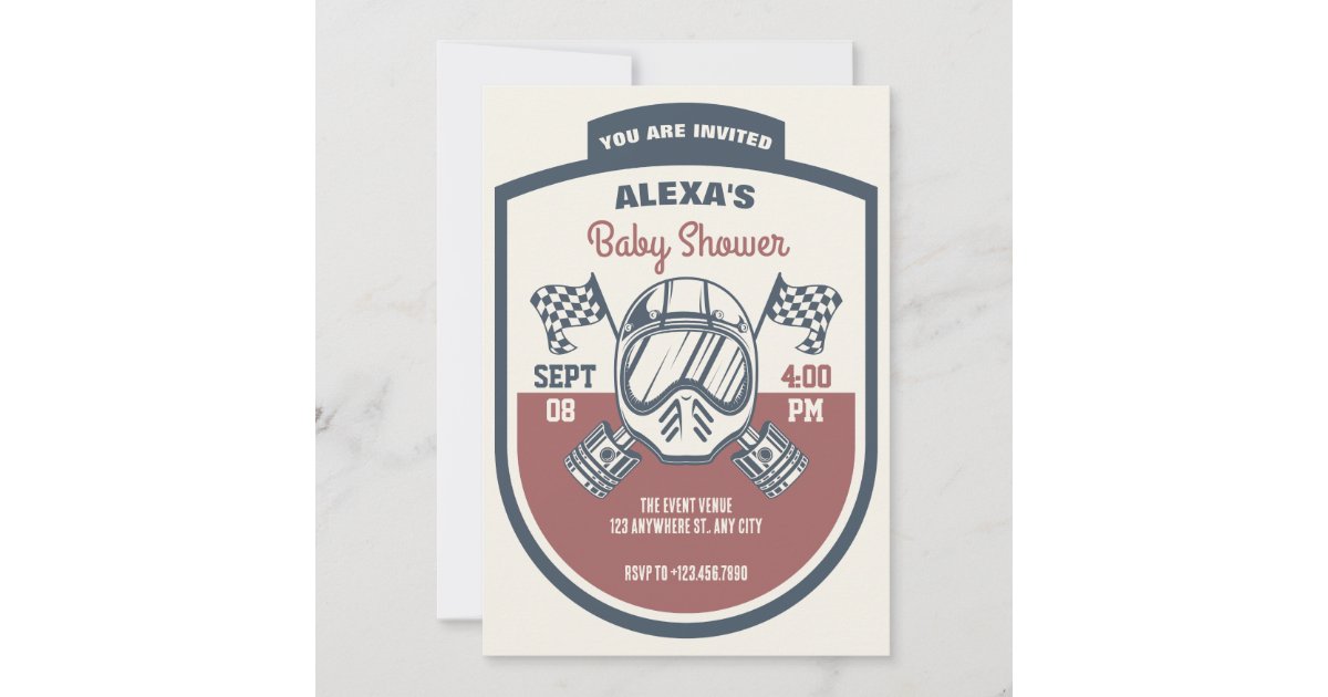 Retro motorcycle racing baby shower invitation | Zazzle