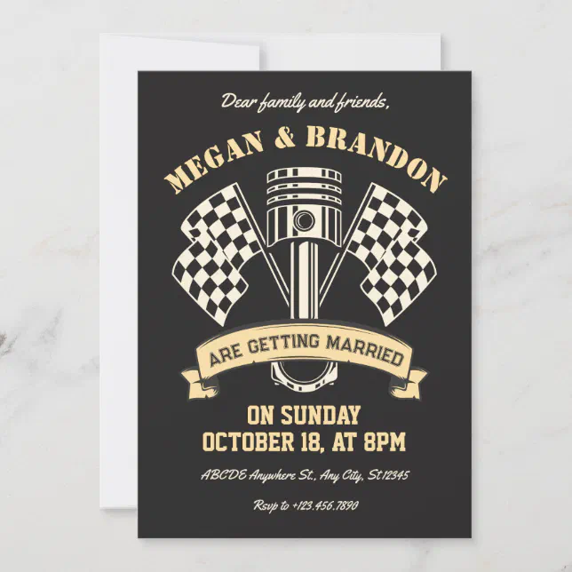 Retro motorcycle racing mechanic machine wedding invitation | Zazzle