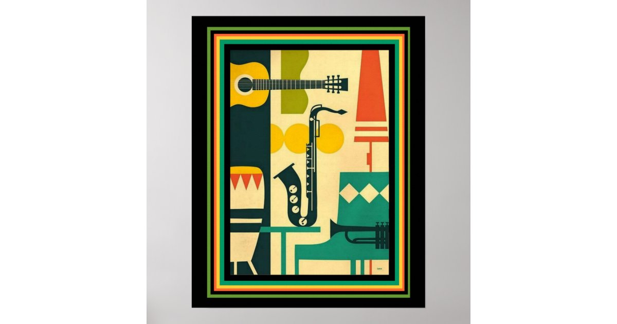Retro Musical Instrument Print 16x20 | Zazzle
