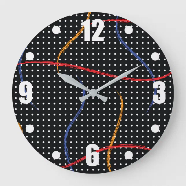 Retro Paint Splatter and Dots Large Clock | Zazzle