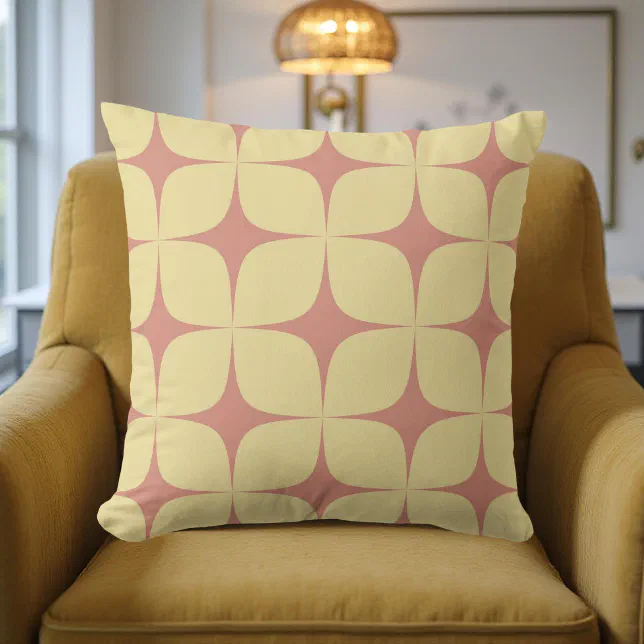 Retro Pale Yellow & Red Mid Century Modern Cushion | Zazzle