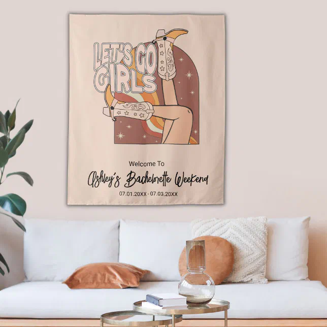 Retro Pastel Pink Rodeo Bachelorette Backdrop Sign Tapestry | Zazzle