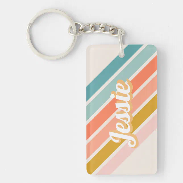 Retro Pastel Rainbow Personalised Name Key Ring | Zazzle